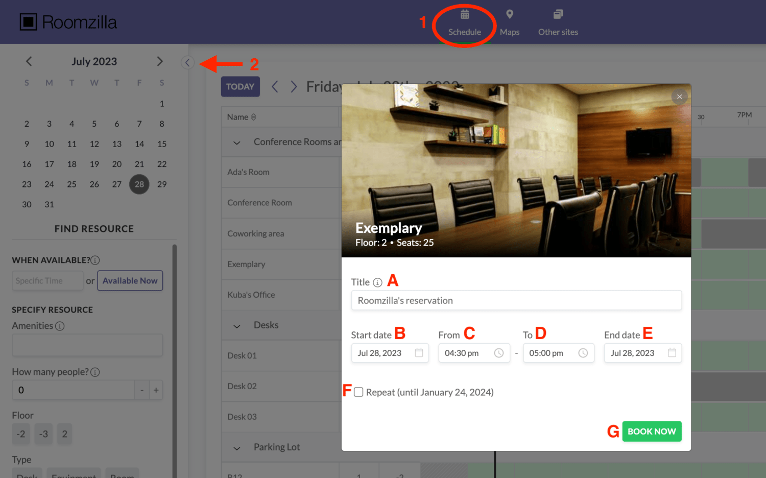 Creating and managing Reservations - Roomzilla | Smart workplace management system